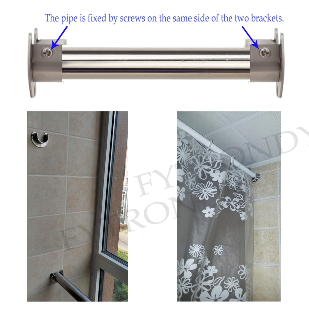 FYTRONDY Stainless steel Wardrobe Closet Rod Bracket, U-Shaped Open type Socket bracket, Shower Curtain Rod Pole End Supports Sockets Flange (1-1/4 INCH, 4 PACK)
