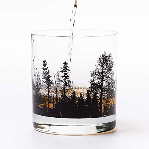 Black Lantern Whiskey Glasses β Forest Landscape Cocktail Glasses - Set of 2 Glasses - Old Fashioned Rock Glass Set - 11oz. Tumbler Glass