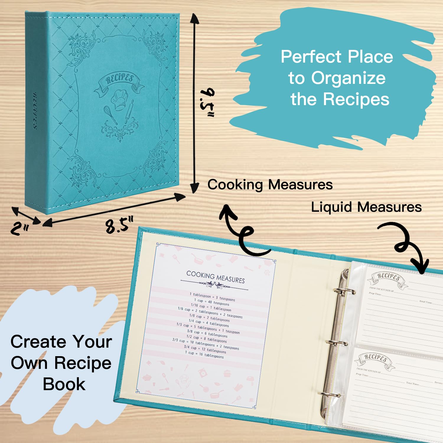 COFICE Recipe Binder Book to Write in Your Own Recipes with Plastic Sleeves, Blank Family Recipe Cards Organizer Kit (Blue)