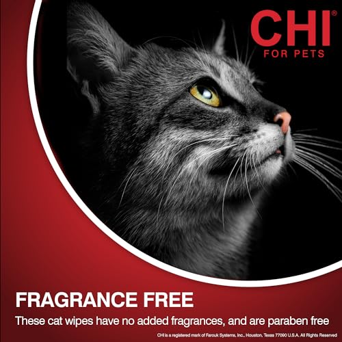 CHI for Cats Cleansing and Refreshing Wipes for Cats, 50 Count | Best Cat Wipes for Cats Who Hate Baths | Sulfate & Paraben Free, pH Balanced for Cats, Made in The USA