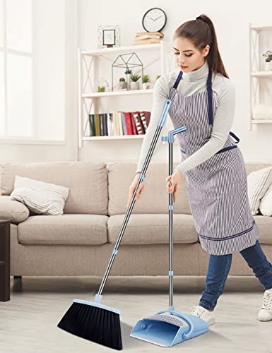 Broom and Dustpan Set for Home with Long Handle Upright 50'' Broom with Dustpan Combo Set Broom and Dustpan Set Heavy Duty Indoor Outdoor Broom for Kitchen Office Lobby Use