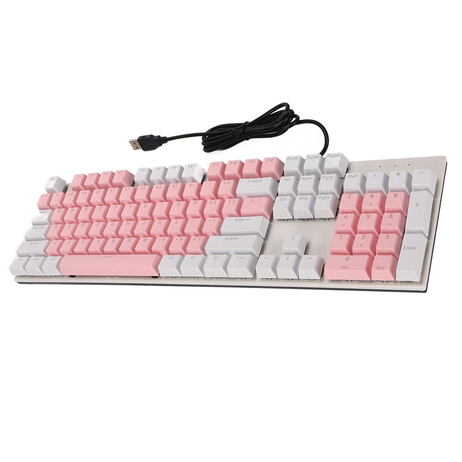 Blue Switch Mechanical Gaming Keyboard, Mechanical Keyboard Ergonomic Scratch Resistant 104 Key High Sensitivity for Home for Office (White Pink)