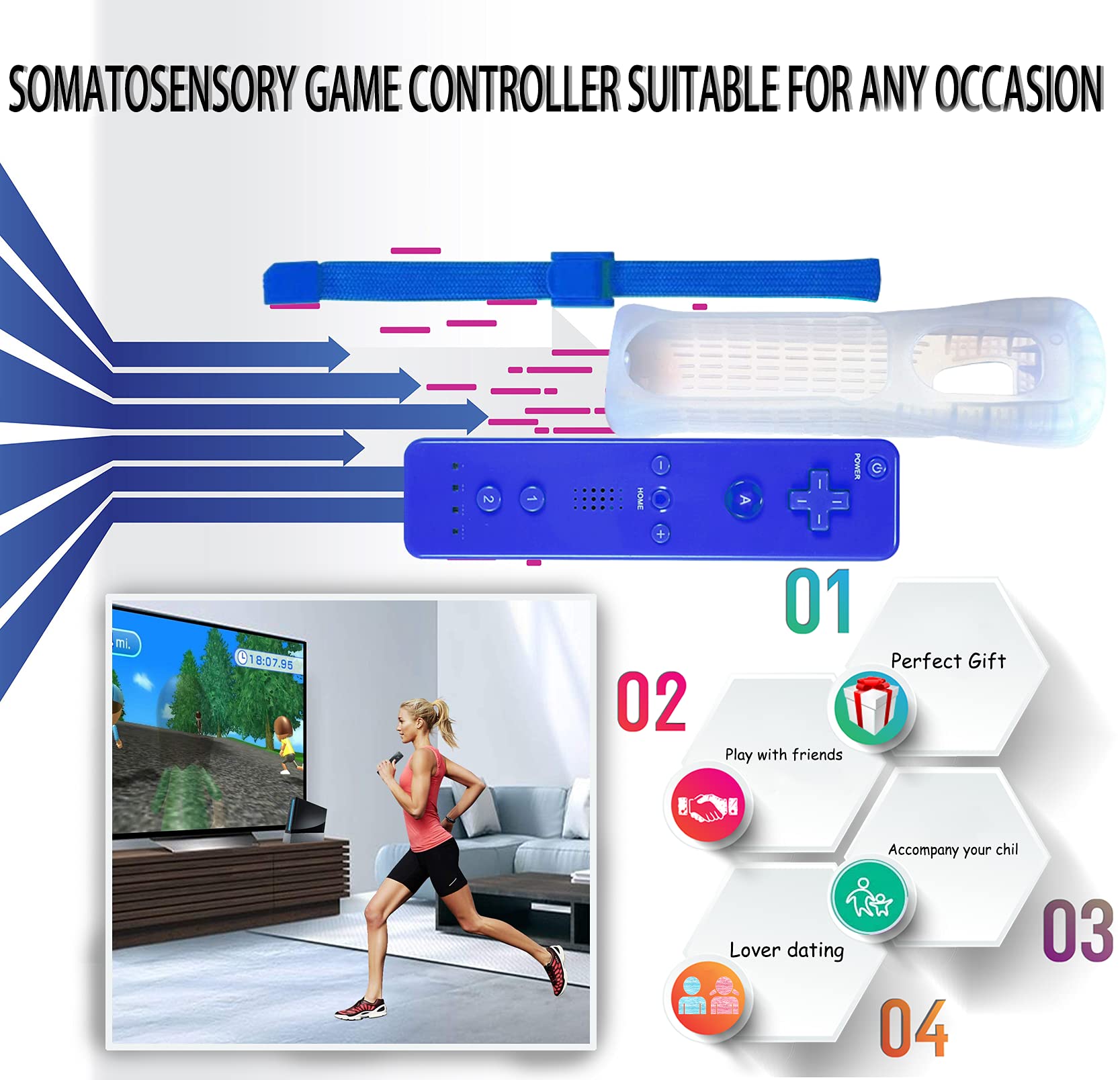 PGYFDAL 2 Pack Remote Controller and Nunchuck Joystick for wii Console, Gamepad with Silicone Case and Wrist Strap (Pink and Dark Blue)