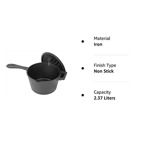 Bayou Classic 7448 2.5-qt Cast Iron Covered Sauce Pot Features Self-Basting Domed Lid Perfect For Reducing Sauces Simmering Soups or Boiling Eggs