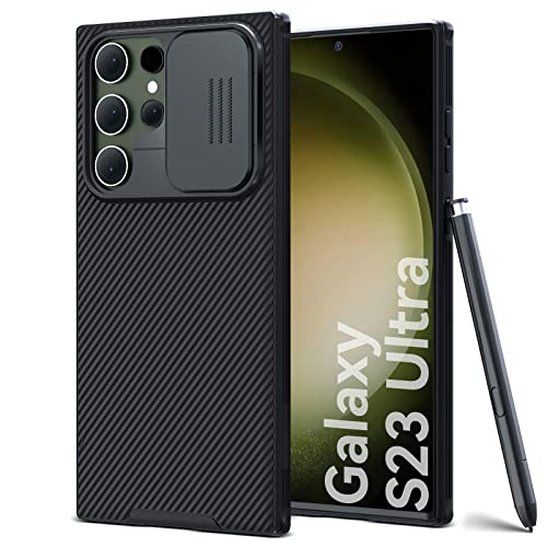 CloudValley for Galaxy S23 Ultra Case with Slide Camera Cover, Slim Shockproof Protective Phone Cases with Sliding Camera Lens Protection for Galaxy S23 Ultra 6.8in 5G (2023) - Black