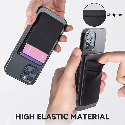 CloudValley Magnetic Card Wallet Designed for iPhone MagSafe, Stretchy Lycra Double Pocket Credit ID Card Holder Case for Back of iPhone 15/14 / 13/12 Series, Mag Safe Accessories - Black
