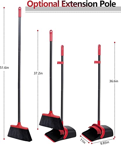 Broom and Dustpan Set, Broom and Dustpan, Broom and Dustpan Set for Home, Upgrade 52" Long Handle Broom with Stand Up Dustpan Combo Set for Office Home Kitchen Lobby Floor Use, Dust pan and Broom Set