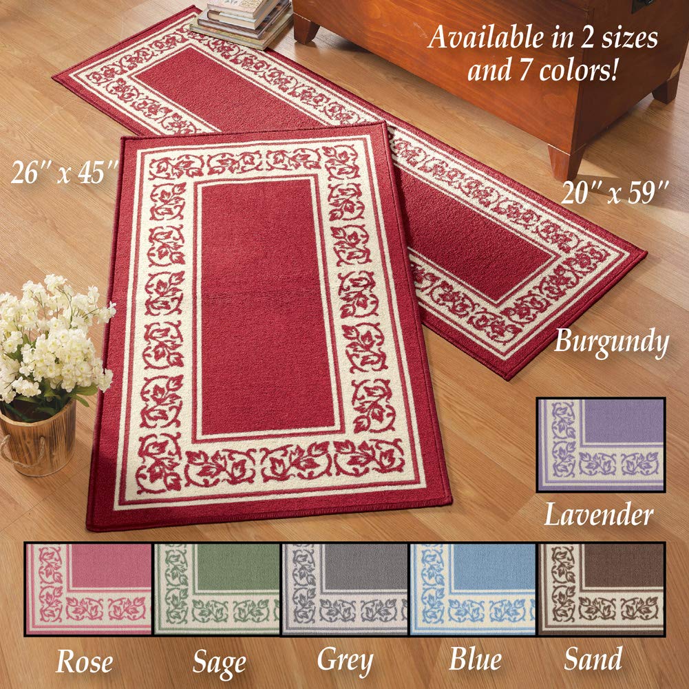 Collections Etc Floral Border Skid-Resistant Accent Rug, Blue, 26 X 45