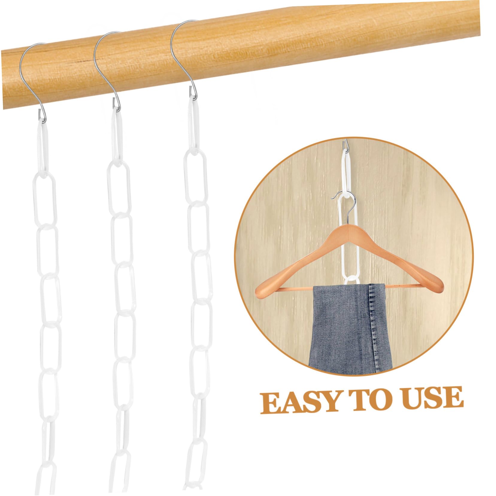 BUGUUYO 4pcs Clothes Hanging Chain Hangers Clothes Rack Clothes Hanger Connector Coat Hanging Chain Clothing Line Chain Link Cloth Plastic Chain for Clothes Hanger Indoor Clothesline White