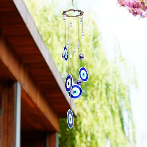 Blue Evil Eye Hanging Decoration Ornament Metal Wind Chimes for Home Garden Decoration (Evil Eyes)