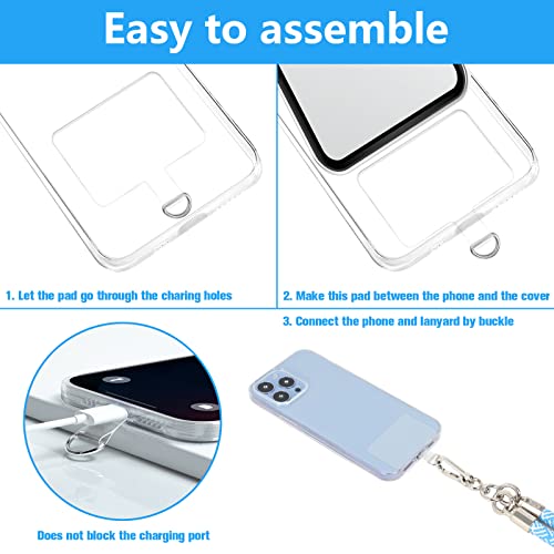 Cell Phone Lanyard Around the Neck, Crossbody Phone Strap with Ring Grip and Transparent Pad for Most Smartphones ID Badges Bagpack Keychain Camera Walking Hiking (BlueWhite, Long)