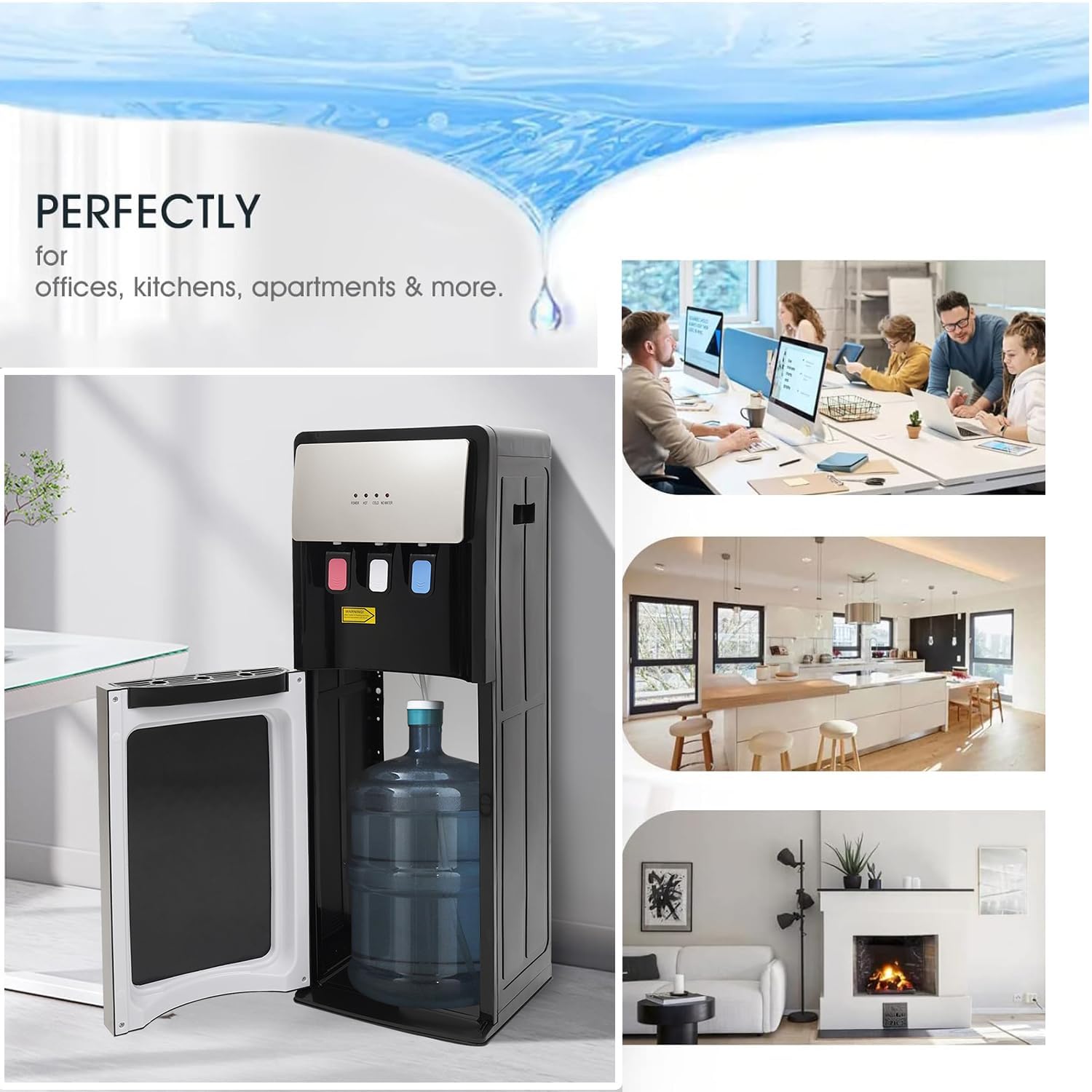 Bottom Loading Water Cooler, 5 Gallon Freestanding Water Dispenser with 3 Temperature Settings of Hot, Cold, Room Water for Home Office Durable (Silver Grey)