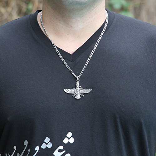 Asoodehdelan Medium Silver Pt Farvahar Necklace Iranian Persian Art Iran Persia Faravahar Gift (18" Chain)