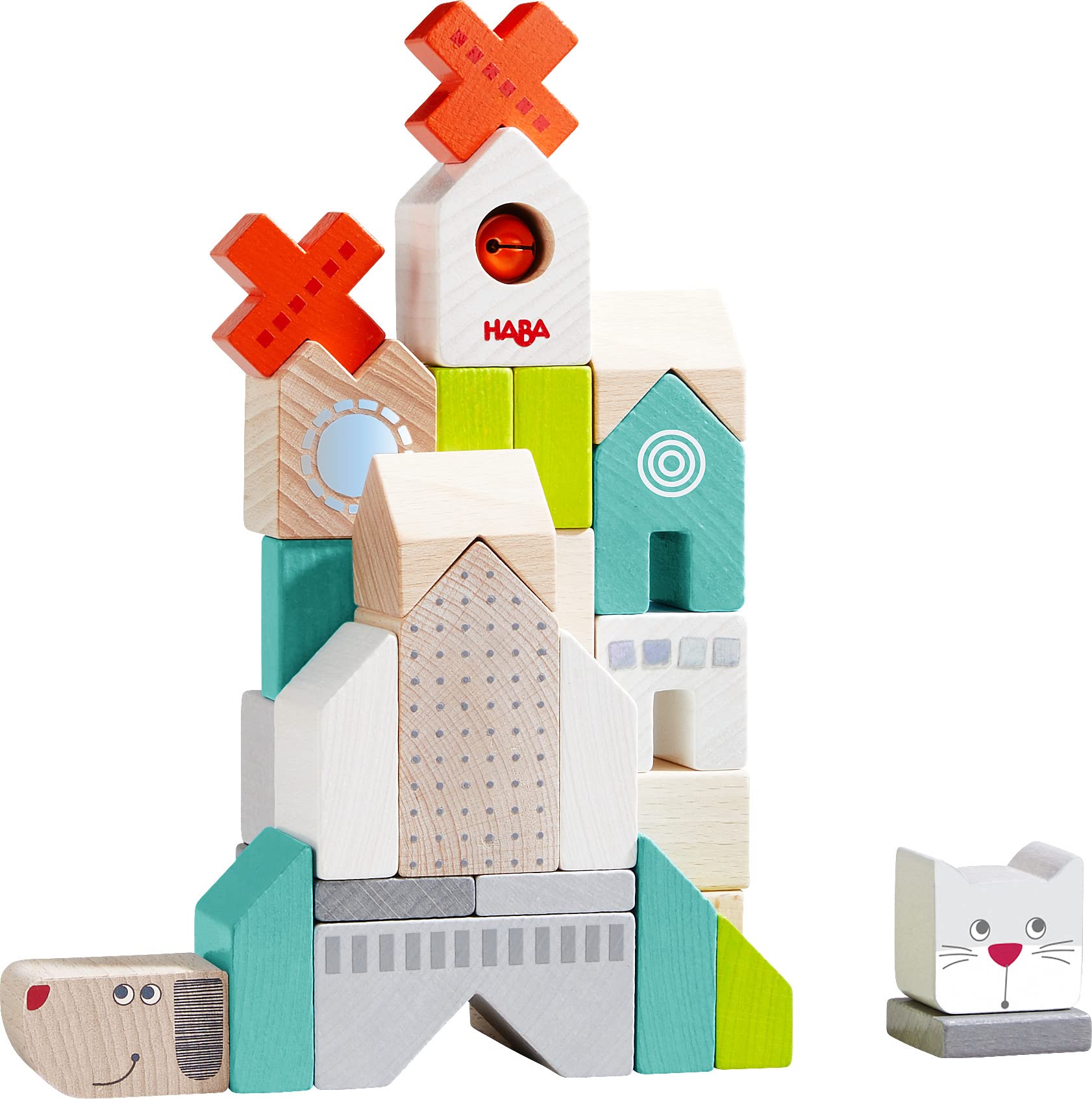 HABA Dog and Cat Building Blocks - 31 Piece Wood Stacking Toy (Made in Germany)