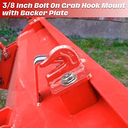 EBESTTECH 2 Pack 3/8"" Tractor Bucket Tow Hook 15000lbs Break Strength Bolt on Grab Hook for John-Deere Truck UTV ATV Tractor Bucket with Backer Plate and Grade 70 Forged Steel,Red