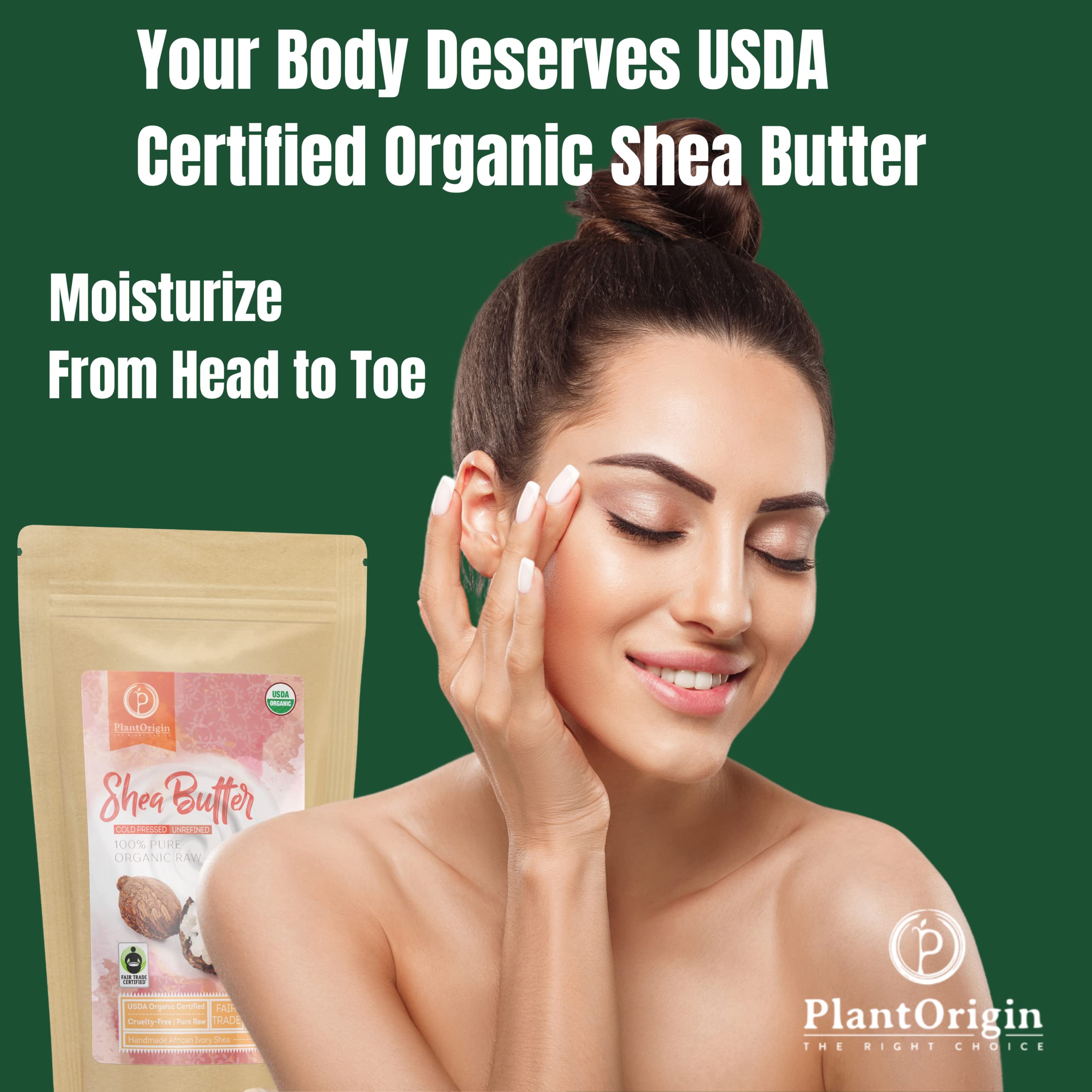 PLANTORIGIN Shea Butter 1 lb | Raw USDA Certified Organic | African Unrefined | Great for Hair, Skin, and your DIY Projects | Soap Making Base, Lip Balm, Stretch Mark Cream.
