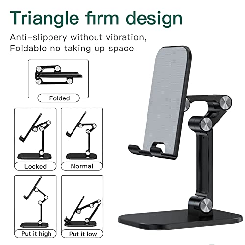 Cell Phone Stand for Desk, Adjustable Height and View Angle, Foldable Metal Cell Phone Holder for Android Phone 、iPhone and Tablet Like iPhone 13 Pro Xs Max Xr X Se 8 Ipad