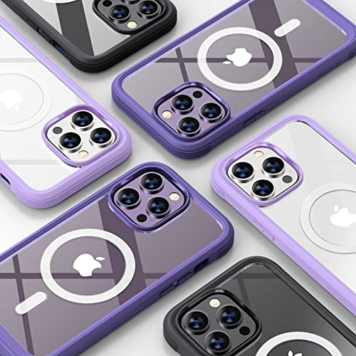 Diaclara Designed for iPhone 14 Pro Case 6.1’’,[Compatible with MagSafe] Full Body Rugged Magnetic Protective Case+Tempered Glass Camera Lens Protector w/Built-in Screen Protector (Purple-Mag)