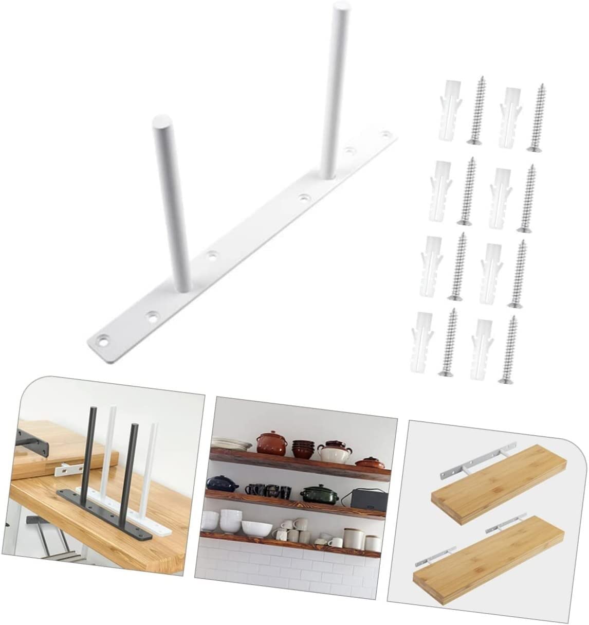 BITNAT Shelf Brackets Wall Shelves 3pcs Hidden with Dual Supports Wood Floating Shelves Wall Screws Bracket Shelf Blind White for Brackets Steel Duty Double Poles Heavy