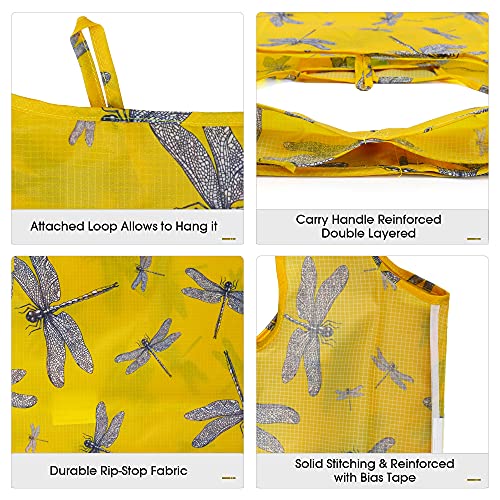 BeeGreen Dragonfly Penguin Flamingo Reusable Grocery Bags Foldable Bulk 12 Pack, Cute Animal Reusable Shopping Bags Extra Large 50LBS Heavy Duty, Machine Washable Reusable Bags for Groceries Nylon
