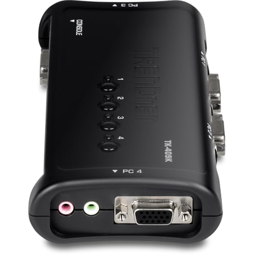 TRENDnet 4-Port USB KVM Switch with Audio, Control Up to 4 Computers, Windows, Linux, Mac OS Compliant, 2048 x 1526 VGA Resolution, Plug and Play, USB Powered, KVM Cables Included, Black, TK-409K