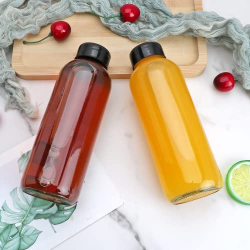 Datttcc 15 Oz Glass Water Bottles,Glass Juicing Bottles With Airtight Black Plastic Caps,Reusable Water Containers for Water,Juicing,Kombucha,Tea,Smoothies(16 Pack)