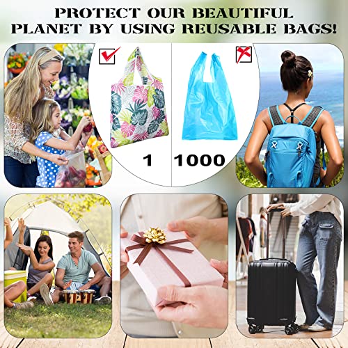 Eccliy 24 Pieces Reusable Grocery Bags Polyester Shopping Bags for Groceries Multi Colors Reusable Bags Foldable Shopping Bag (Flower Style)