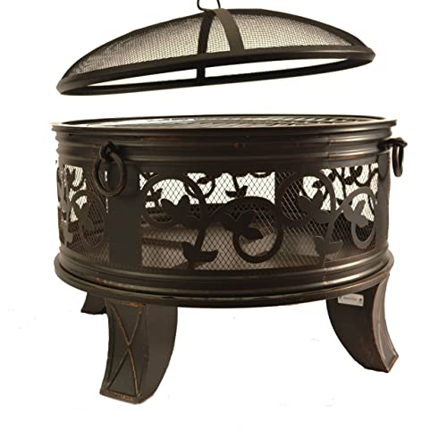 Bluegrass Living 26 Inch Steel Deep Bowl Fire Pit with Cooking Grid, Weather Cover, Spark Screen, and Poker - Model# BFPW26W-CC