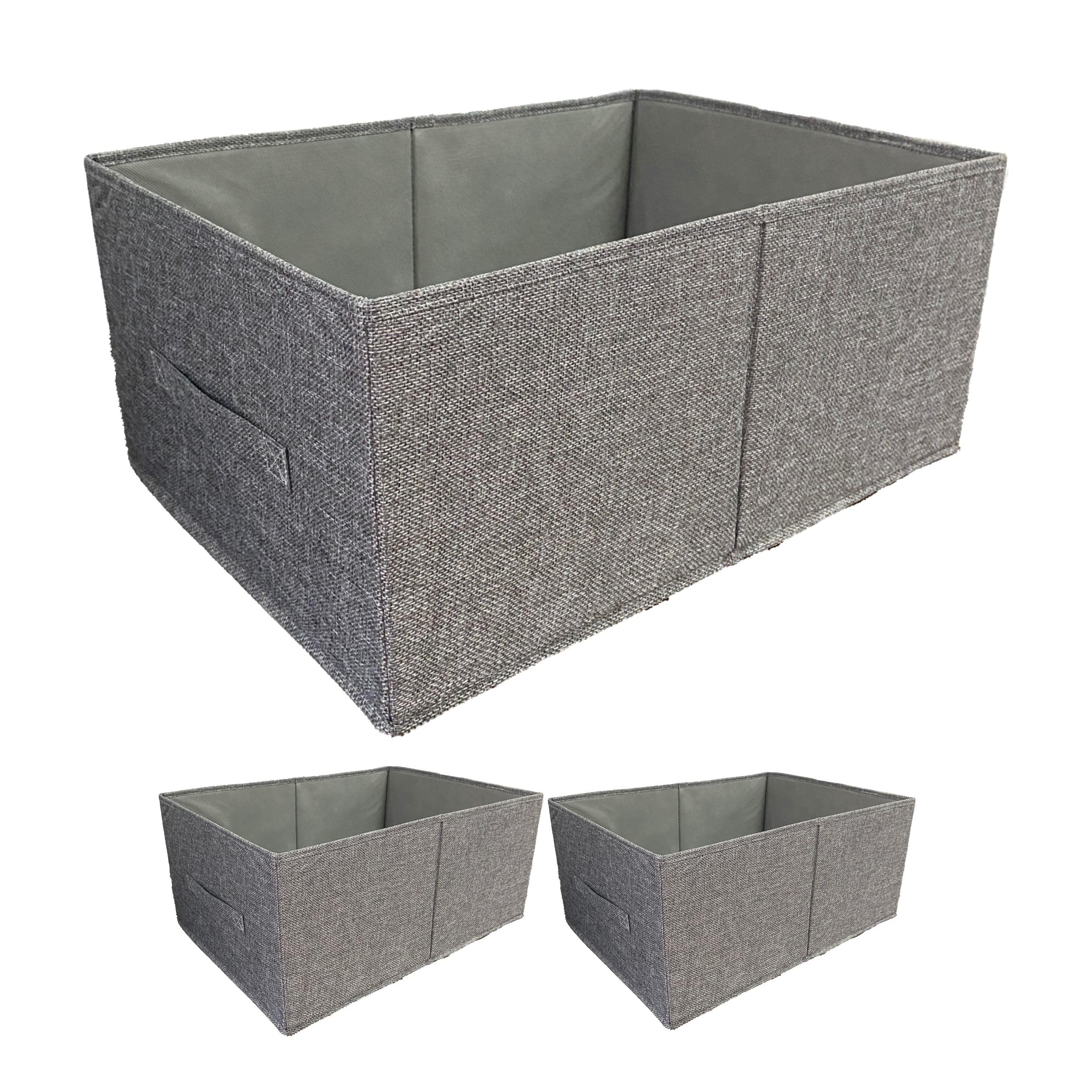 Small Gray Storage and Organization Bins, Baskets for Shelves, Closet Organizer, Washable, Collapsible, with Handles, Cotton & Linen (3-Pack)