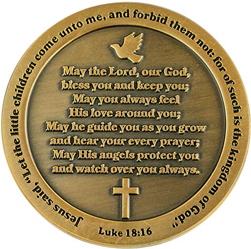 Baptism Coin, Baptismal Gift for Girls and Boys, Commemorative Keepsake Token, Catholic and Christian Religious Antique Gold Plated Prayer Challenge Coin