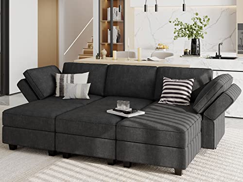 Belffin Modular Sofa Bed Module Sectional Sleeper Sofa Convertible Sectional Couch Bed Set Sleeper Couches Dark Grey