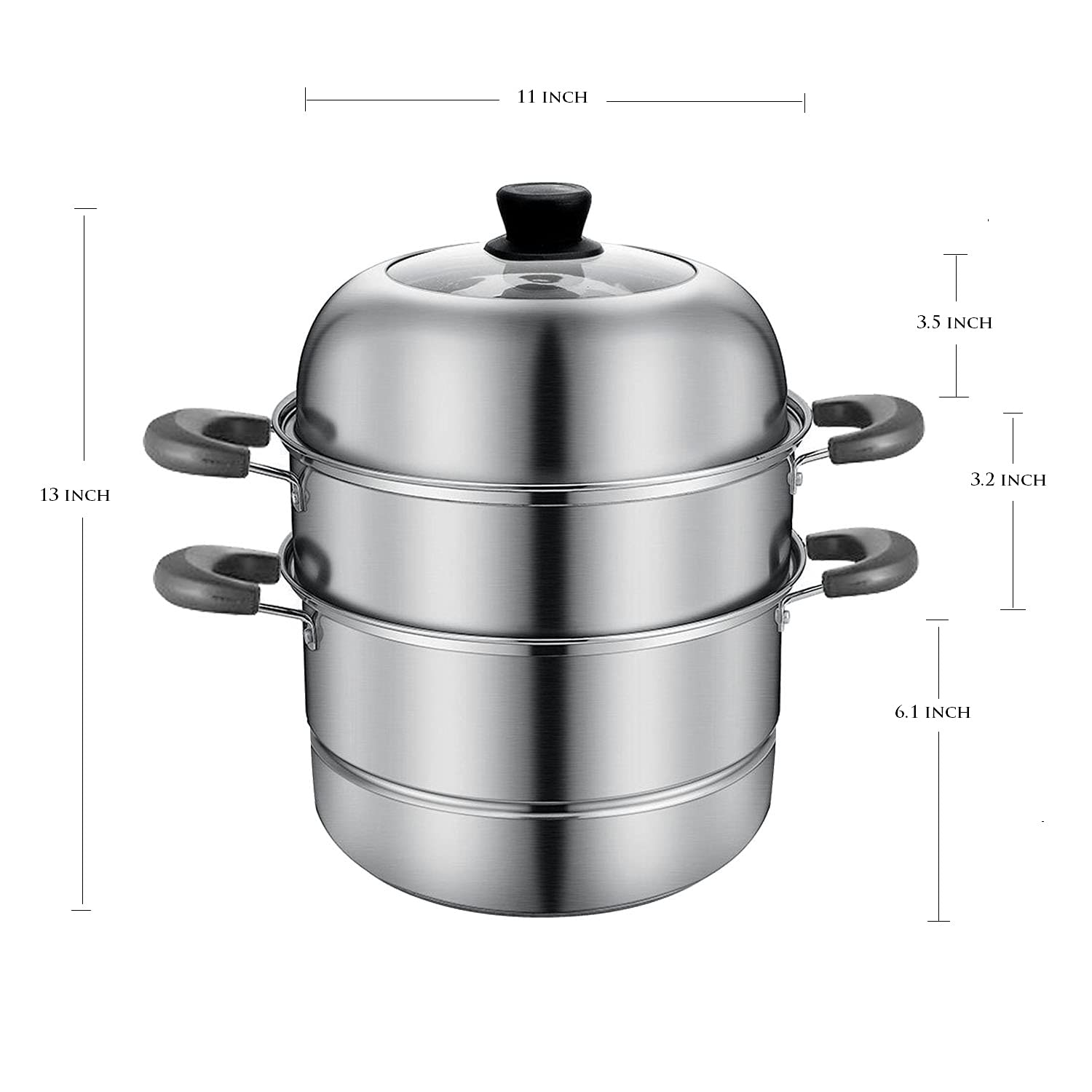 Beeiee Steamer pot for cooking,8.5 Quart,Vegetable steamer,Food steamer,Dumpling steamer,Veggie steamer,Seafood steamer,Fish steamer,Egg steamer,Bun steamer,Steamer cookware,Stainless steel