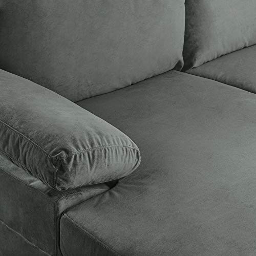 Casa Andrea Milano Modern Large Velvet Fabric U-Shape Sectional Sofa, Double Extra Wide Chaise Lounge Couch with Gold Legs, Dark Grey