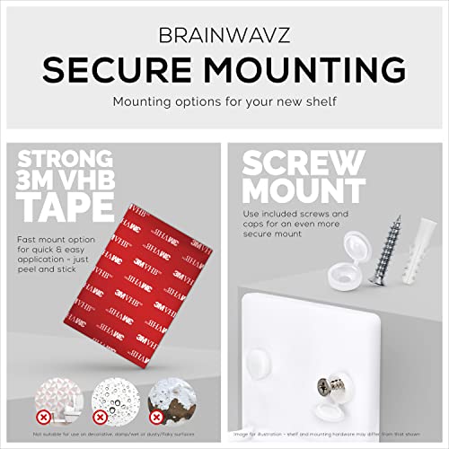 BRAINWAVZ 5β Small Floating Shelf, Adhesive & Screw in, for Bluetooth Speakers, Cameras, Plants, Toys, Books & More, Easy to Install Shelves (Shelf SF2105, White)