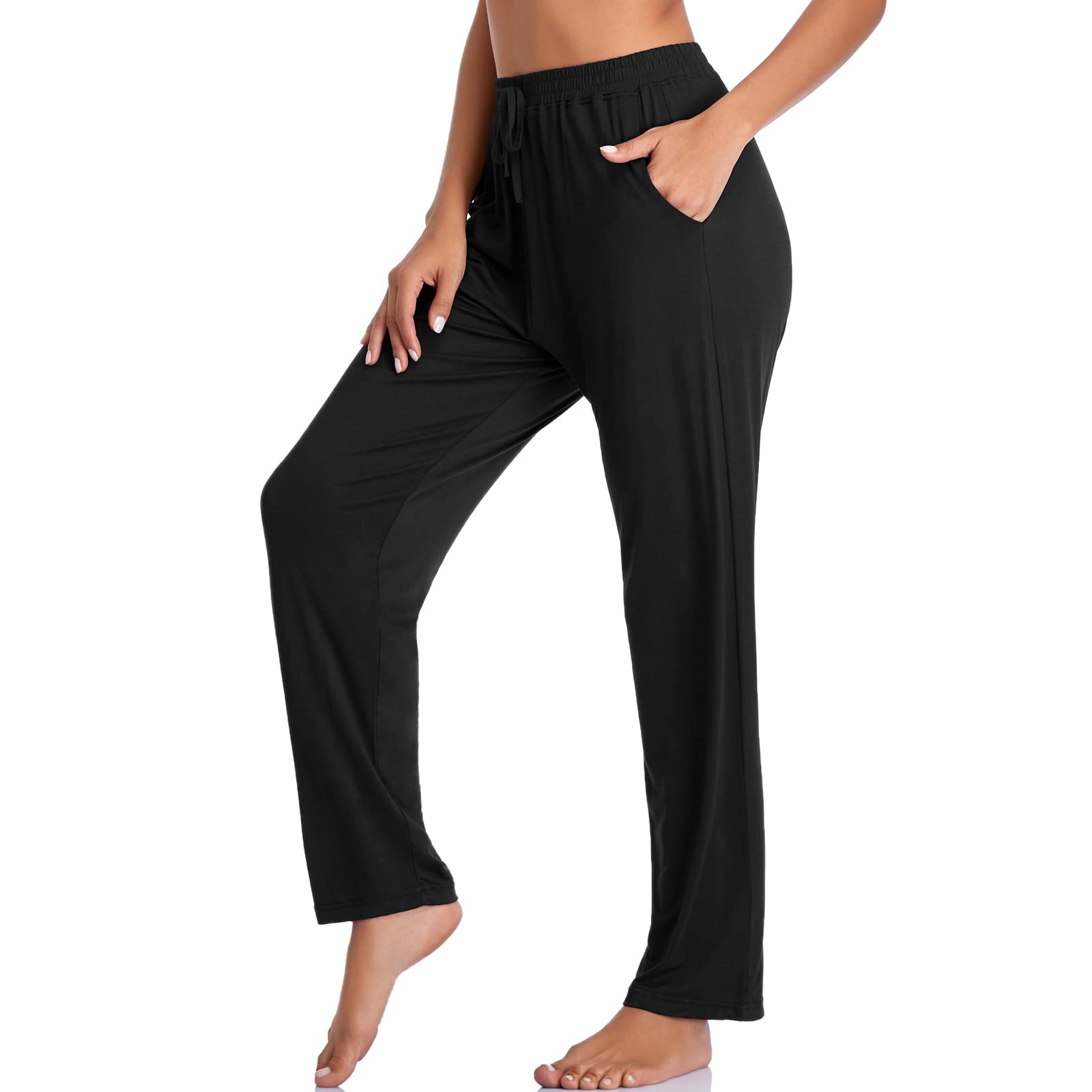 ASIMOON Women's Sweatpants Comfy High Waist Loose Yoga Pants Stretch Casual Workout Pants for Ladies Black