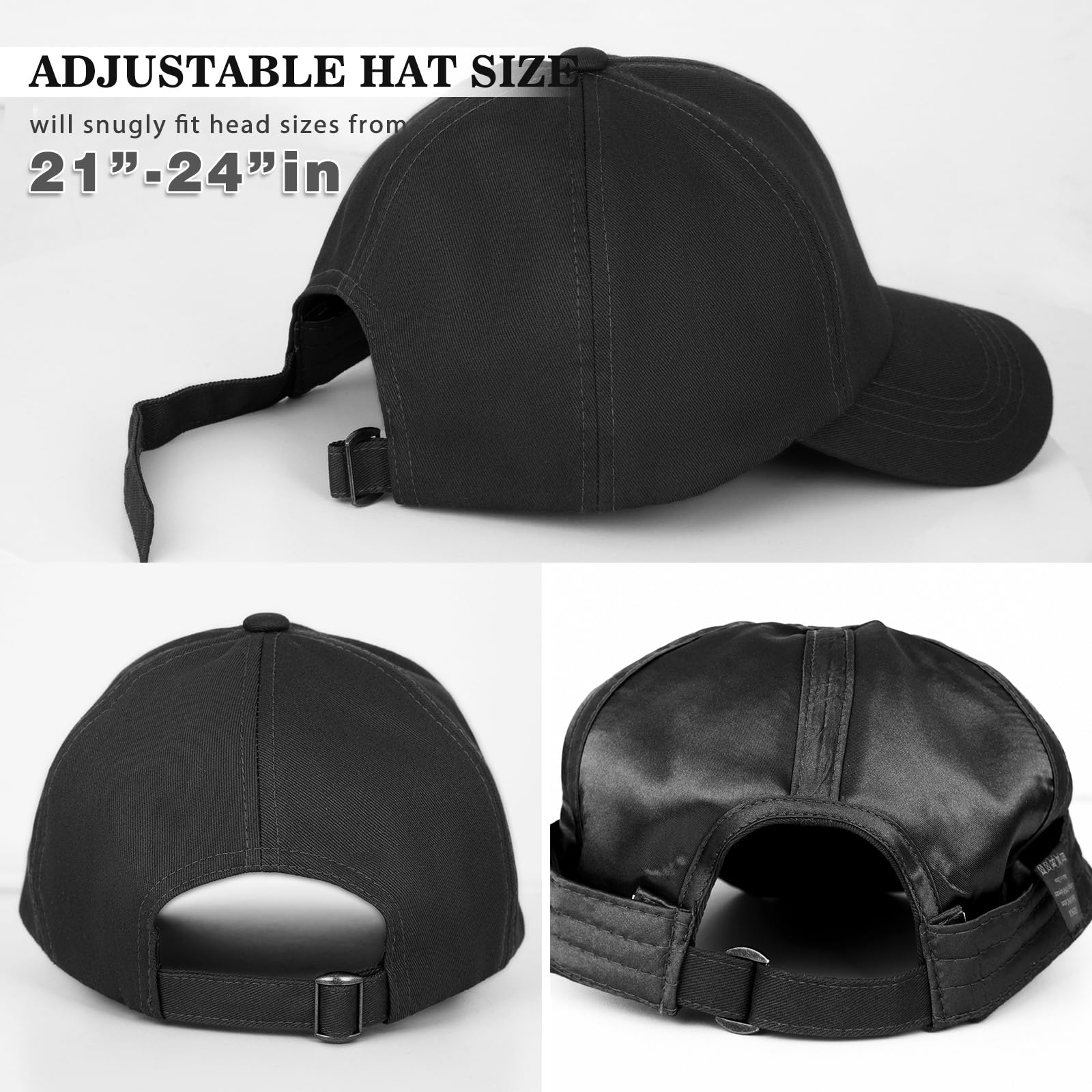 Baseball Cap Satin Lined Interior for Men and Women,Adjustable Baseball Cap Dad Golf Sun Hats