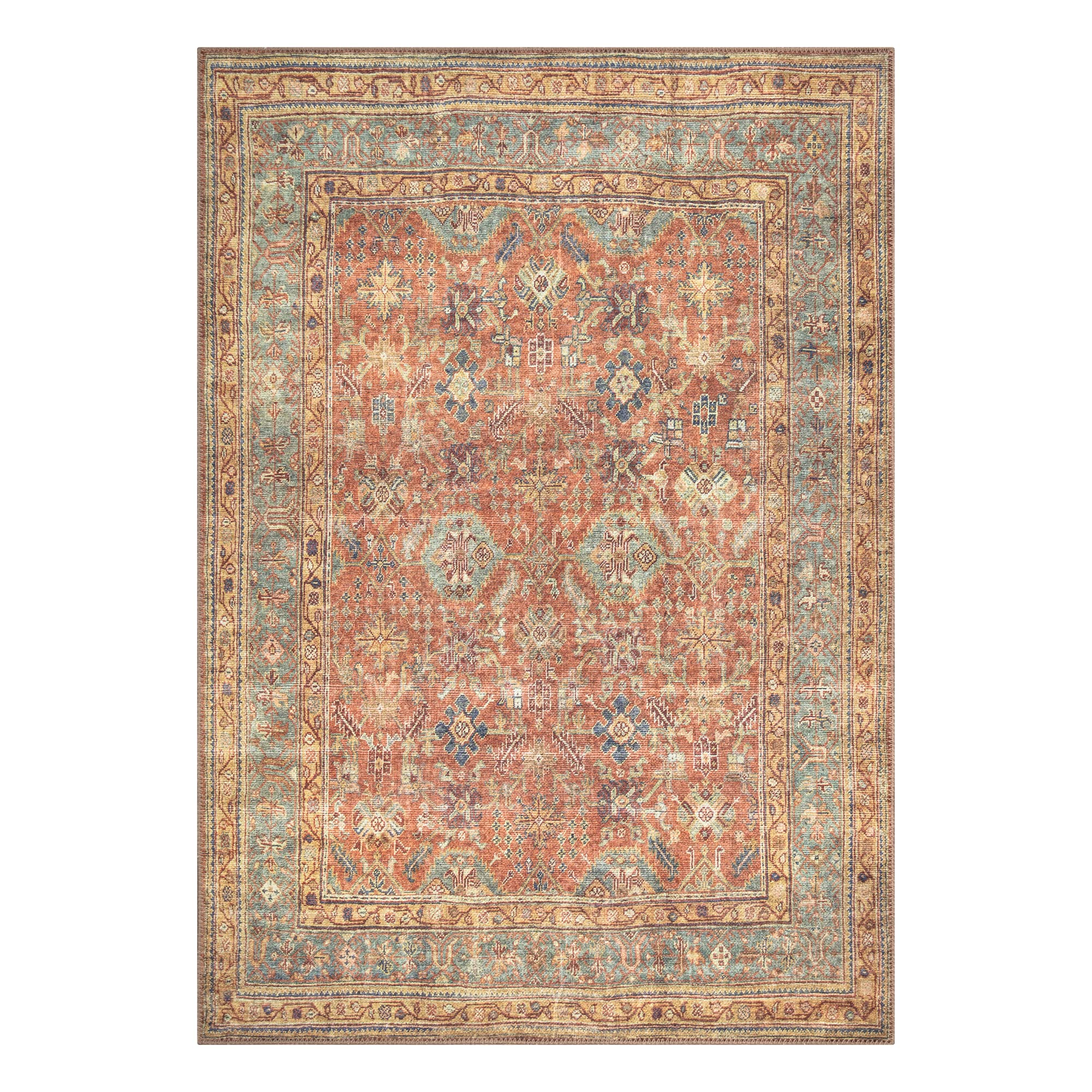 Bloom Rugs Washable Non-Slip 3' x 5' Rug - Terracotta/Mustard Traditional Area Rug for Living Room, Bedroom, Dining Room, and Kitchen - Exact Size: 3' x 5'