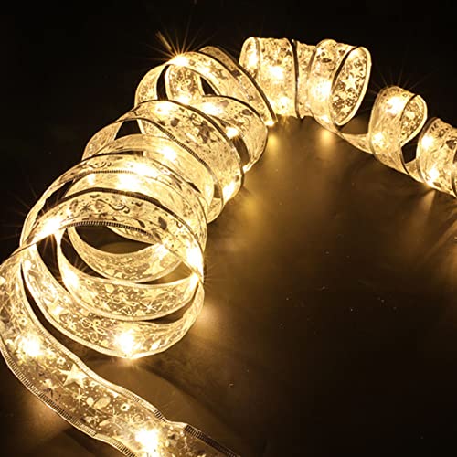 Christmas Ribbon String Lights 13.12FT 50 LED Christmas Tree Decorations Fairy Lights Battery Powered LED Strip Lights Indoor Outdoor Xmas Home Weddings New Year Party DĂŠcor (Warm White )