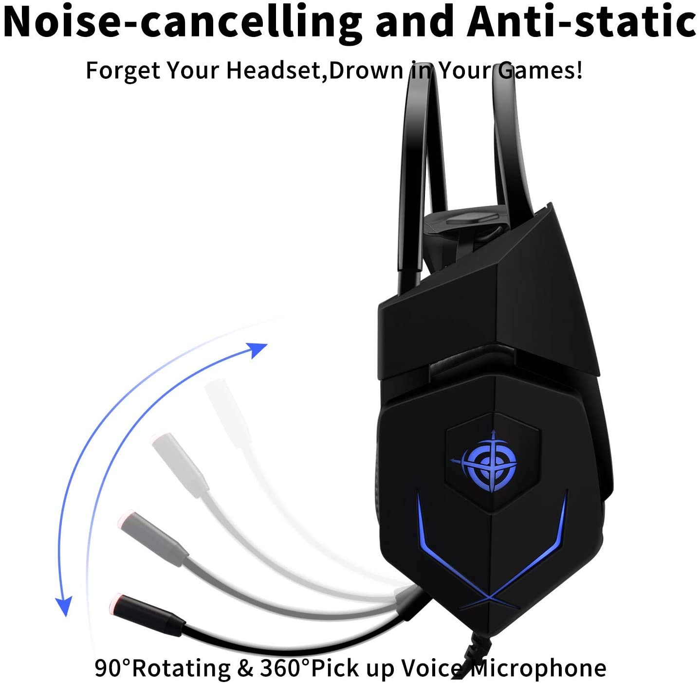 Gaming Headset, BestOff GAMV3 Stereo Wired Gaming Headphones Super Bass Over Ear Headphones with Surround Sound, LED Light and Noise Reducing Microphone,Compatibility with PS4,PC