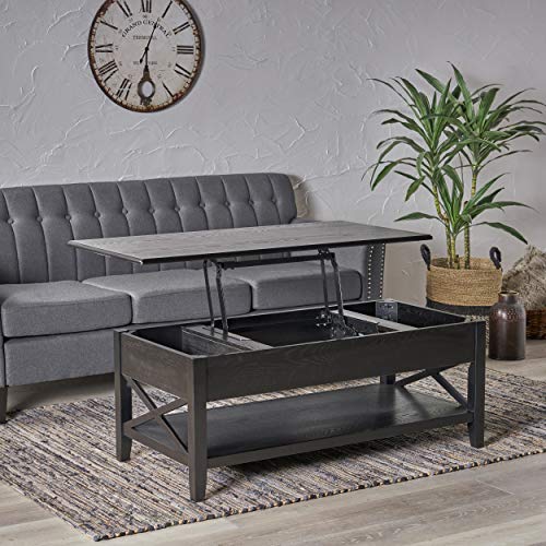 Christopher Knight Home Laurel Luke Farmhouse Faux Wood Lift Top Coffee Table, Black