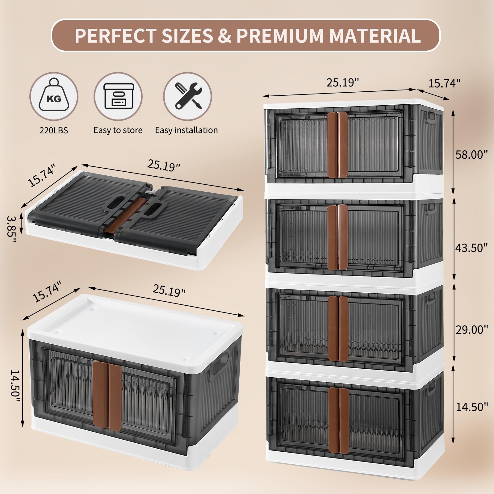 Closet Organizers and Storage - Storage Bins with Lids & Wheels 19 Gal, Collapsible Stackable Storage Bins, Trunk Organizer Folding Storage Box for Office, Home, Dorm Room Essentials,4 Pack
