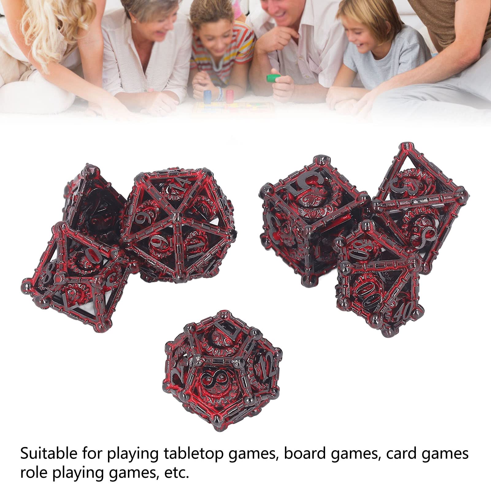 Asixxsix DND Dice, 7pcs Hollow Metal Polyhedral Dice Set Bloodstained D20 Classic Dragon and Dungeon Gaming Dice Games Set with Number for Table Board Games and Role Playing Game