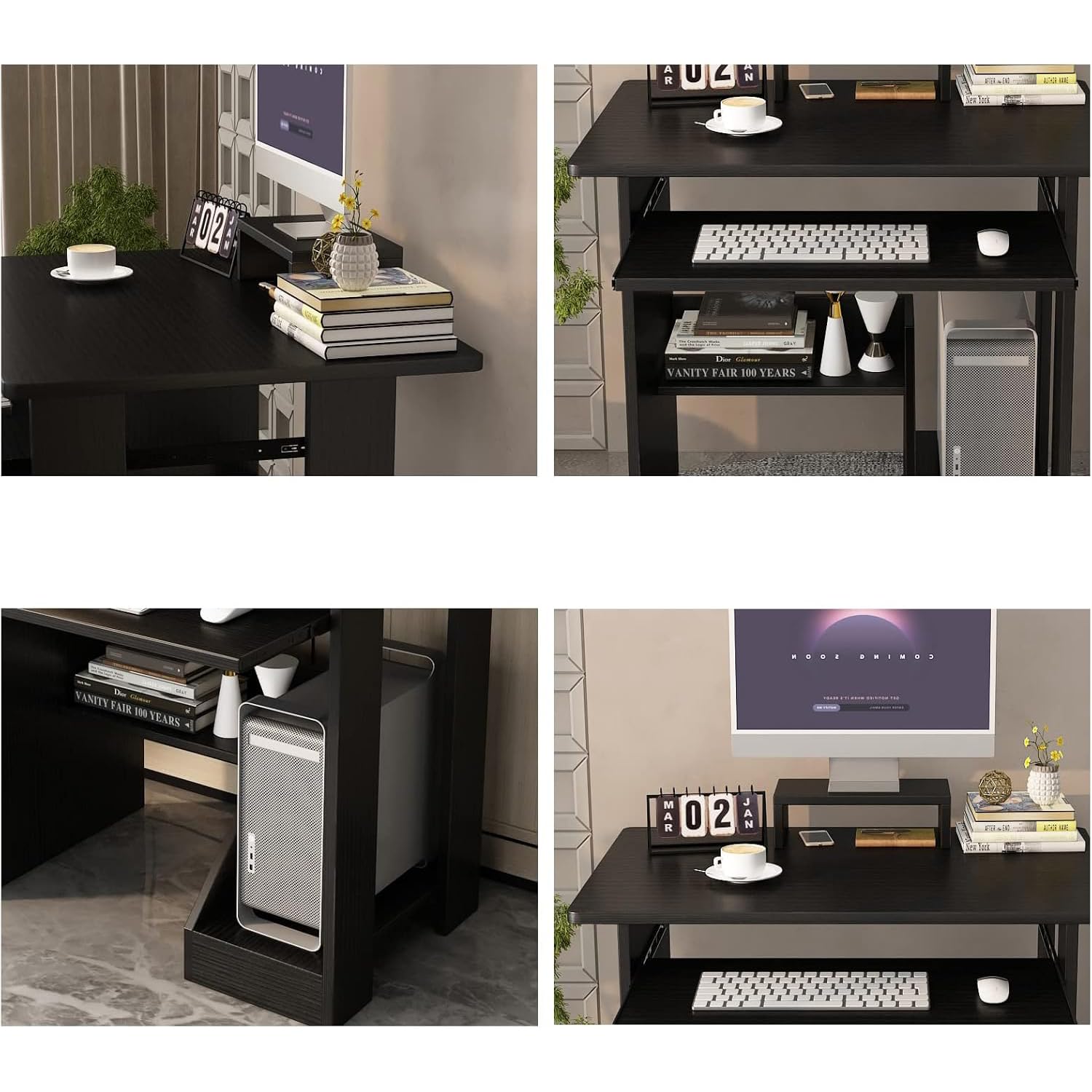 LERIJN 30Inch Small Computer Desk for Small Spaces, Computer Desk with Shelves and Keyboard Tray, Standing Compact Desk with Storage, Home Office Study Computer Desk with Monitor Stand, Black