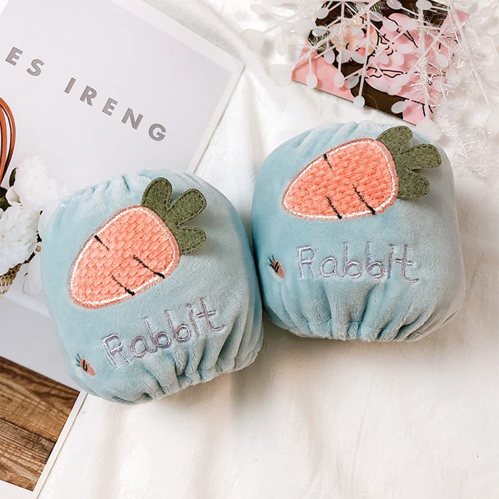 Easter Bunny Basket Bags Fluffy Tails Printed Rabbit Toys Bucket Totes & Carrot Cuff Guard Covers for Kids Canvas Carrying(Blue)