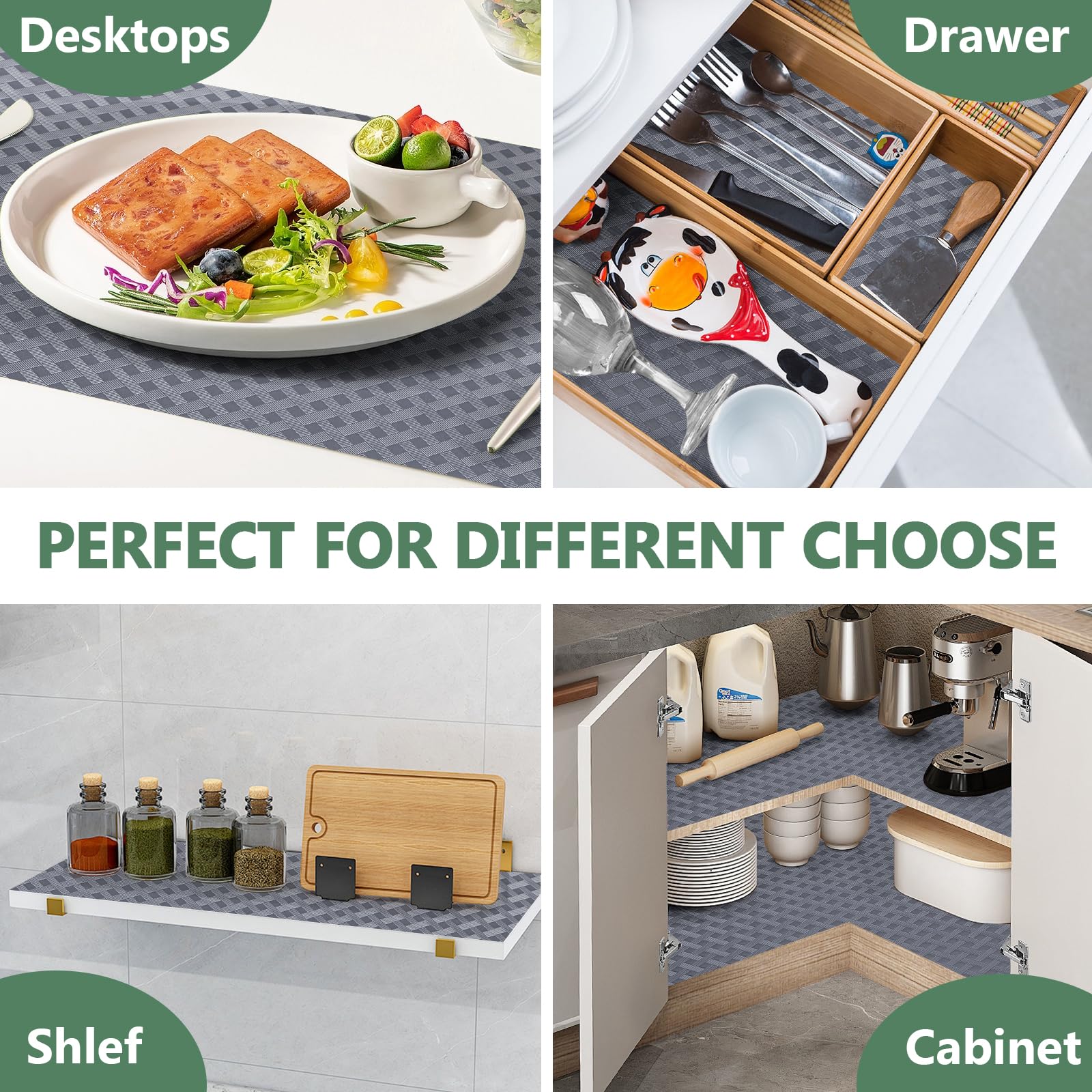Origuuds Shelf Liners, Non-Adhesive Drawer Liner, Waterproof & Oil-Proof Kitchen Cabinet Cupboard Liner Plastic EVA Material BPA Free Fridge Liner Mats Paper Protector for Shelves (Grey/12in x 60in)