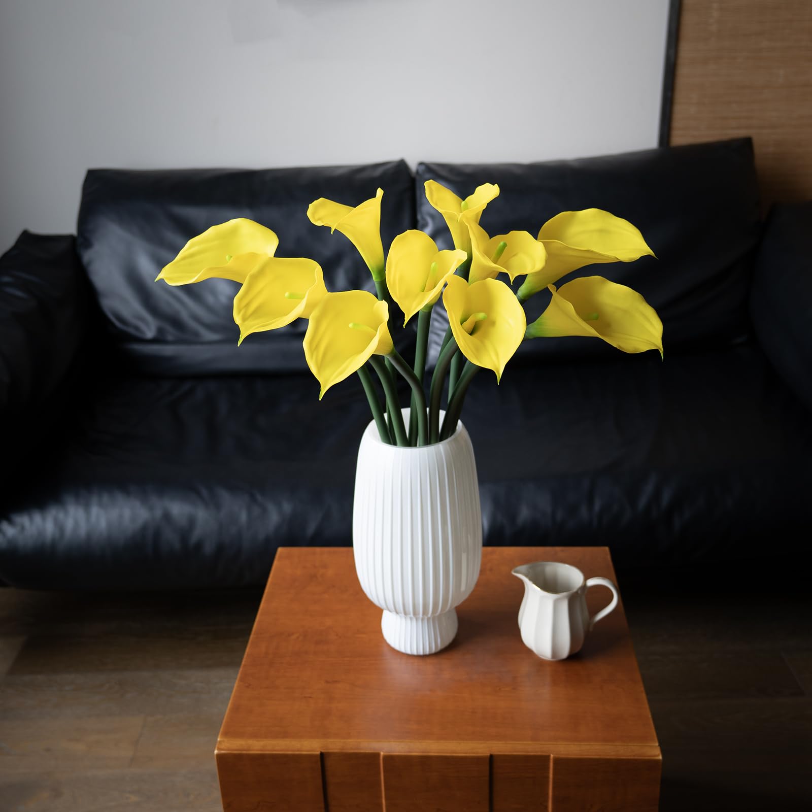 DUYONE Artificial Flowers Calla Lilly 25.6'' Large Latex Fake Bouquet Soft Real Touch Long Stem Plants 5 Pcs for Home,Living Room,Bedroom,Dining Table,Office,Weddings Party Garden Décor(Yellow)