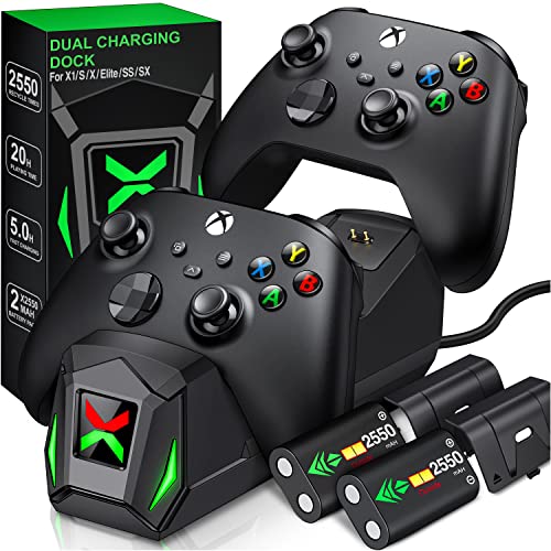 Controller Charger Station with 2x2550mAh Rechargeable Battery Packs for Xbox One/Series X|S Controller, Dual Charging Dock for Xbox One Controller Battery Pack with 4 Battery Covers for Xbox