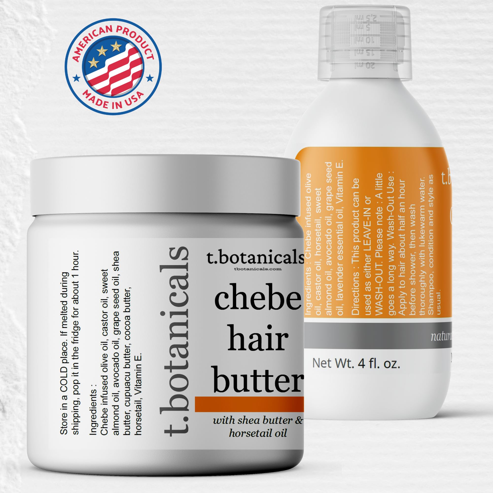 Hair Growth Set from Chad Africa - 4 oz Organic Chebe Oil, 8 oz Unscented Chebe Butter with Horsetail