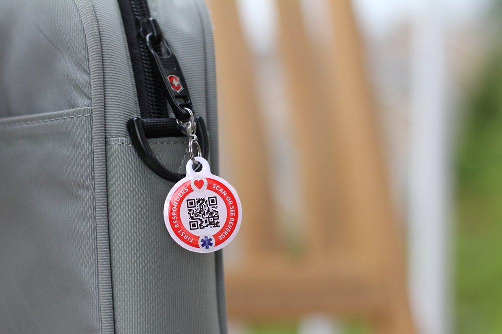 Dynotag® Web Enabled Smart Medical ID/Emergency Information Round Steel Tag - 30 mm. Includes Lobster Clasp, with DynoIQ™ & Lifetime Service.