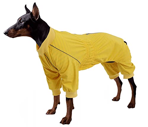 Brabtod Waterproof Dog Raincoat with Legs Double Layer Dog Clothes Full Body Dog Rainproof Jacket with Reflective Zipper Closure, Trousers Suit Ideal for Small Medium-Yellow-XXL